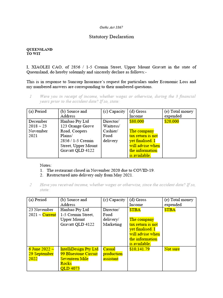 Statutory Declaration - Economic Loss | PDF | Economies | Government