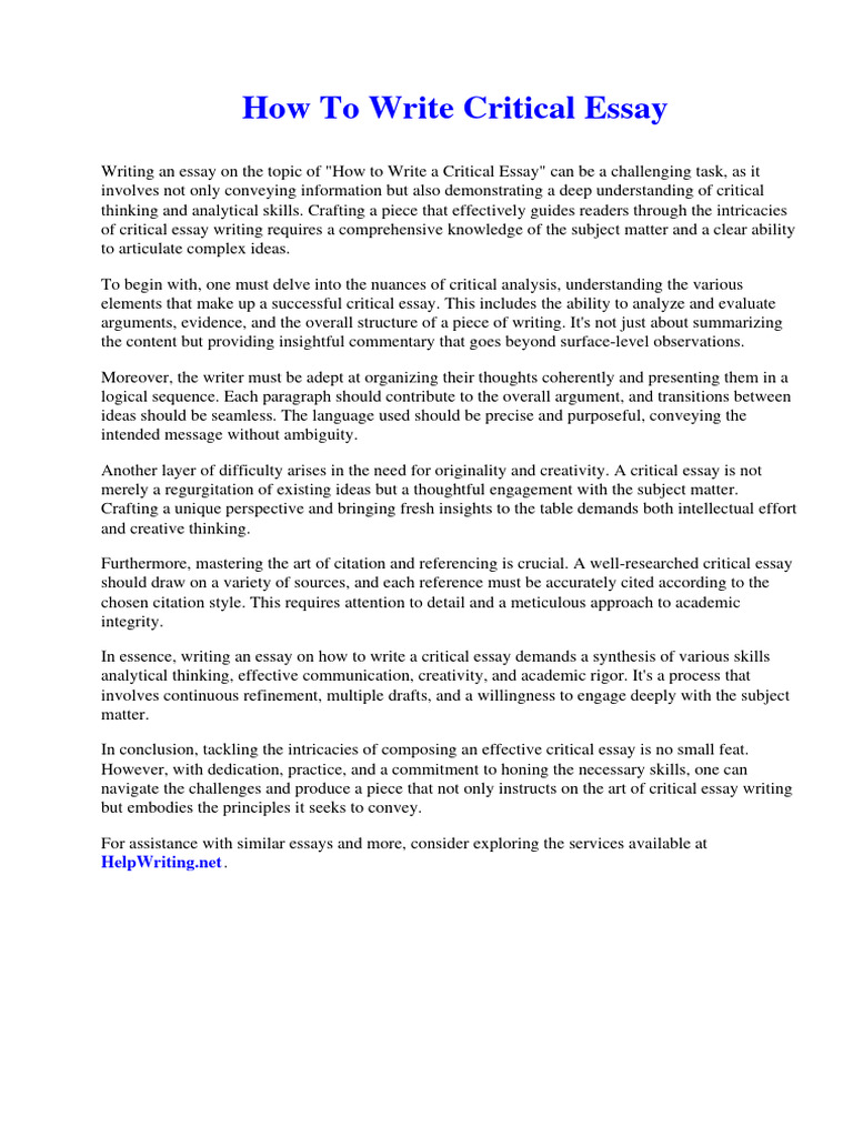 How To Write Critical Essay | PDF | Essays | Thought