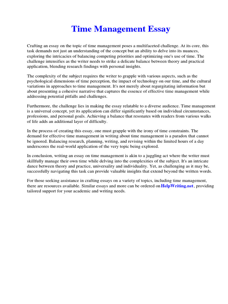 Time Management Essay | Download Free PDF | Bipolar Disorder | Mental Disorder