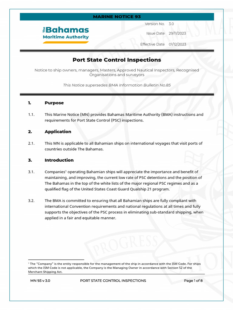 Bahamas Marine Notice 93: PSC Inspections | PDF