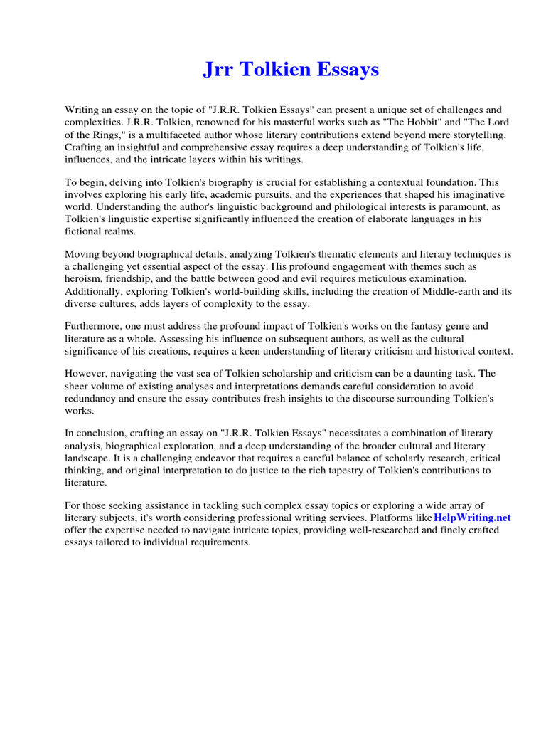 JRR Tolkien Essays | PDF | J. R. R. Tolkien | Breast Cancer