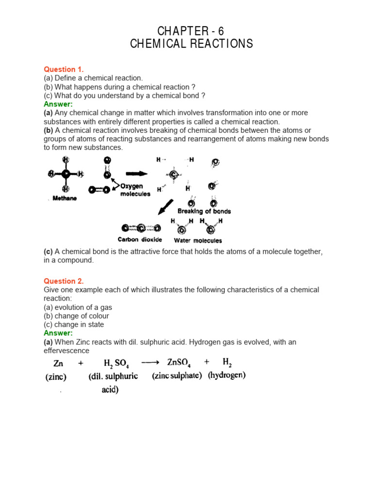 Chemical Reactions - Notes & Q - A | PDF | Chemical Reactions | Oxide