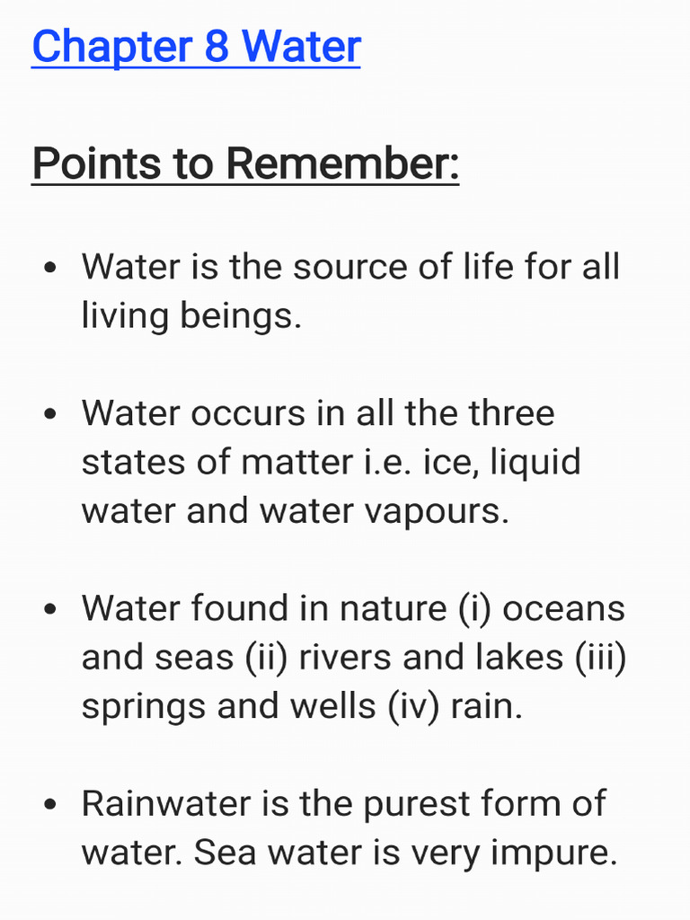 Chapter 8 - Water - NOTES & Q - A | PDF