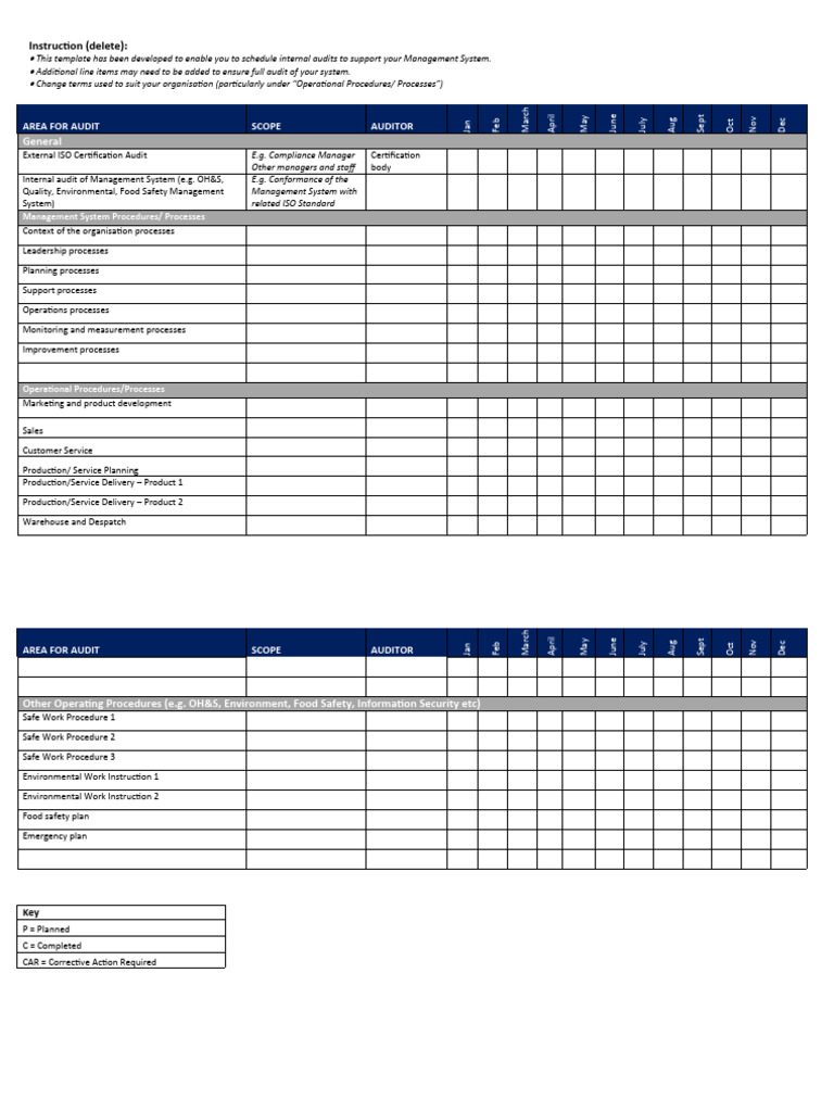 Internal Audit Schedule Template Excel Printable Schedule Template