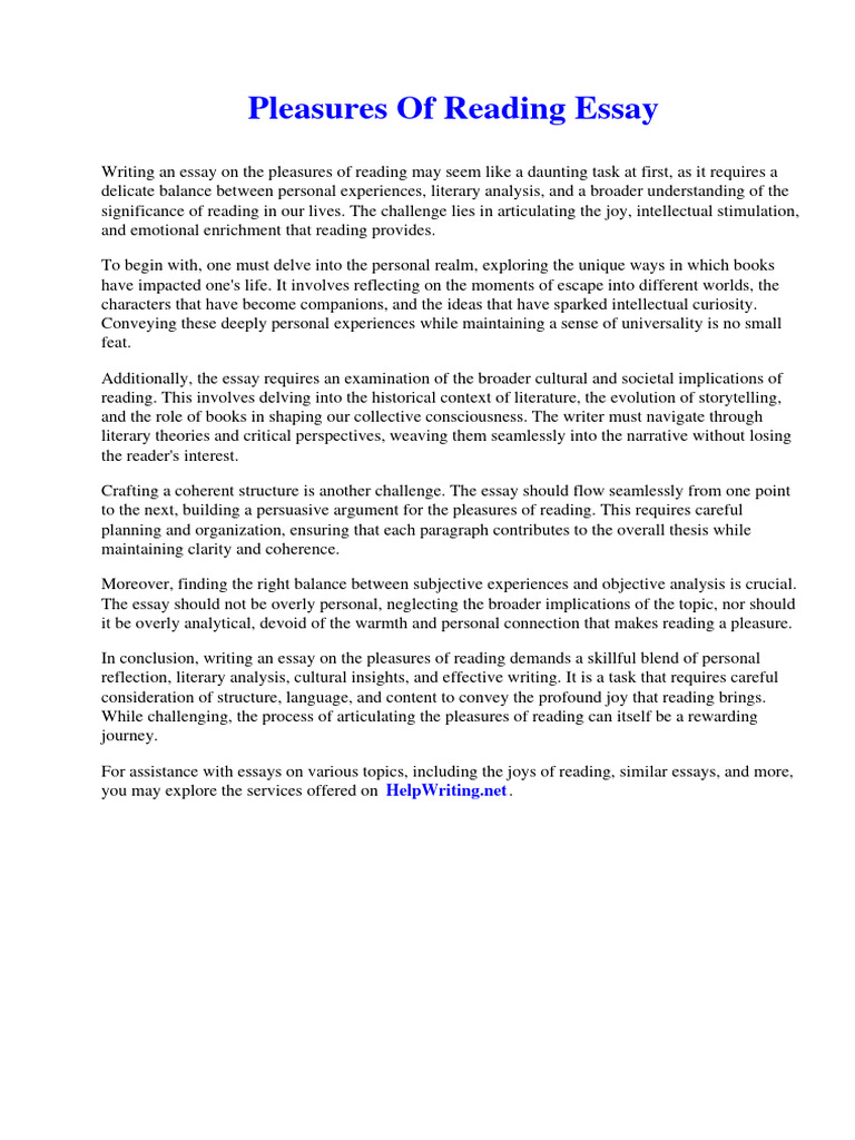 Pleasures of Reading Essay | PDF | Essays | Experience