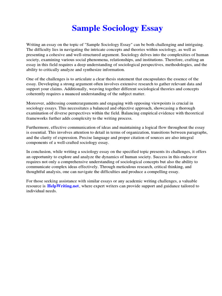 Sample Sociology Essay | PDF | Sociology | Yemen