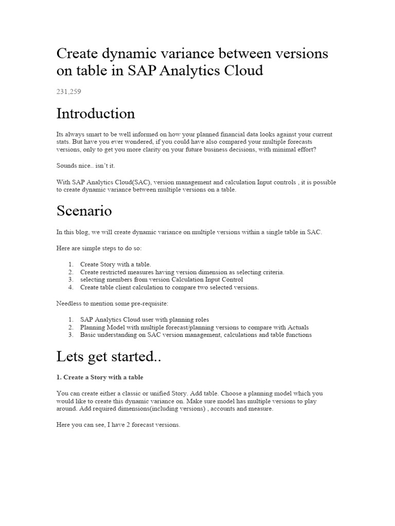 Dynamic Variance in SAP Analytics Cloud | PDF | Forecasting | Variance