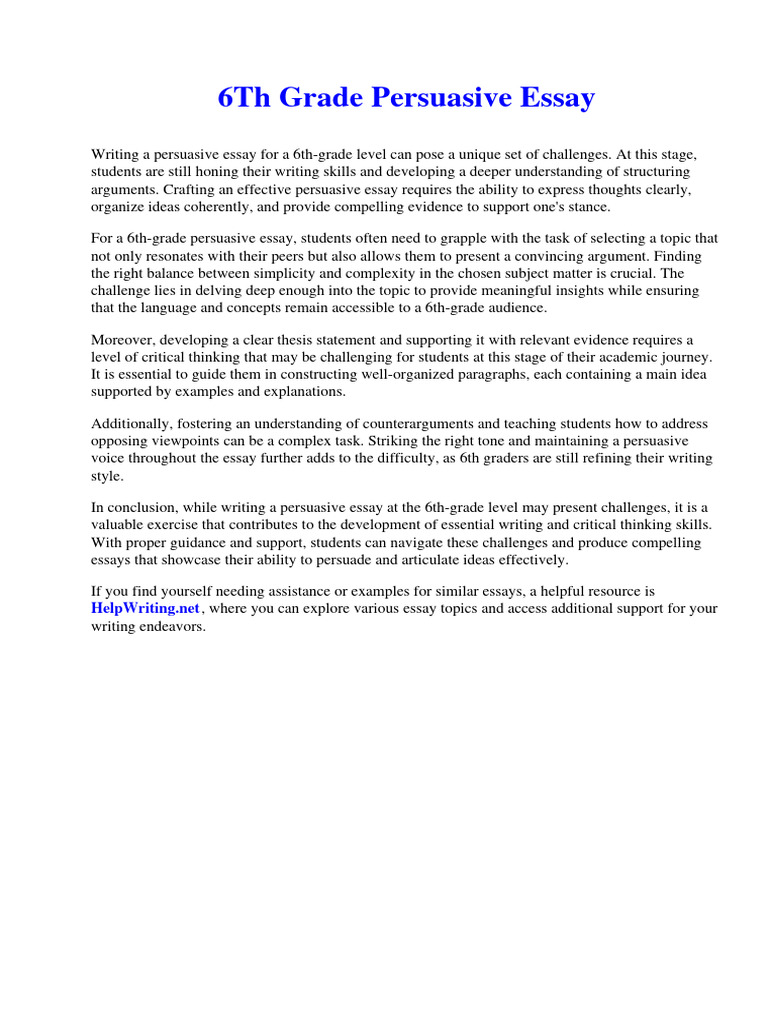 6Th Grade Persuasive Essay | PDF | Essays | Hydrogen Peroxide