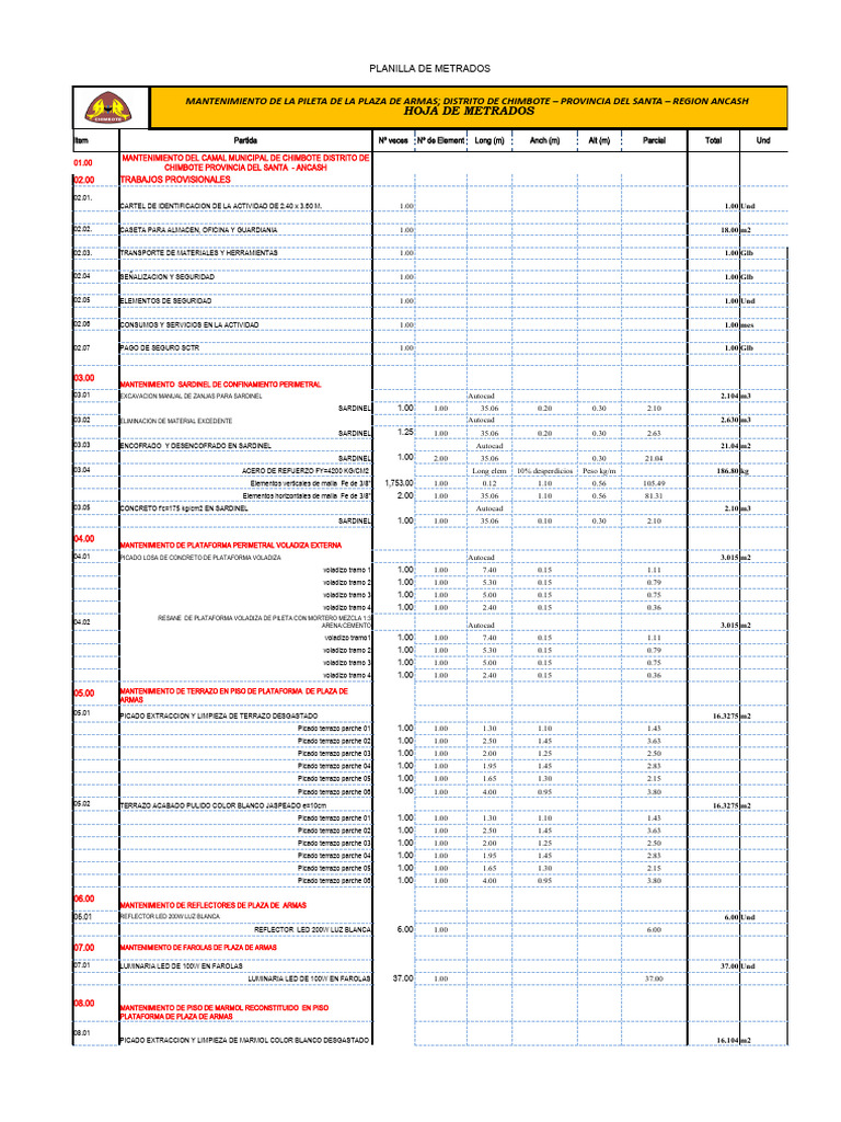 METRADOS Pila Plaza 27 02 OOOK | PDF | Ingeniería estructural ...