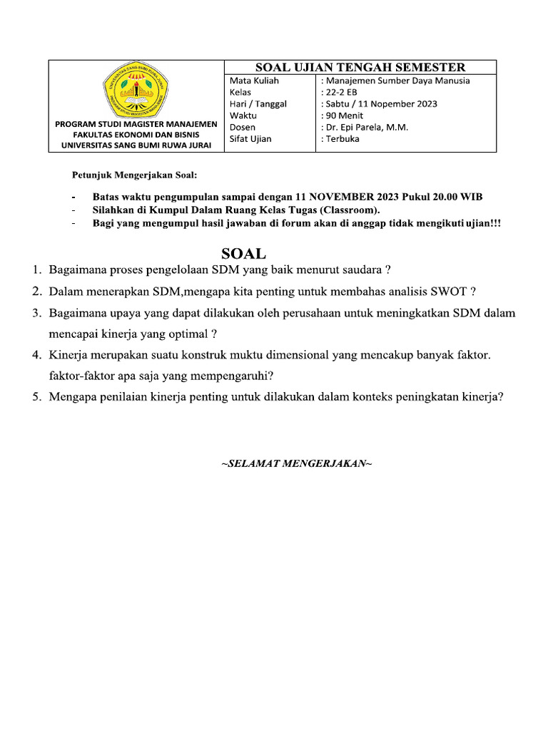 Soal Uts Manajemen SDM | PDF