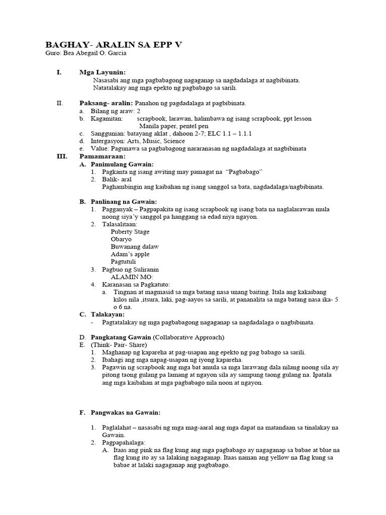 Baghay-Aralin Sa Epp | PDF