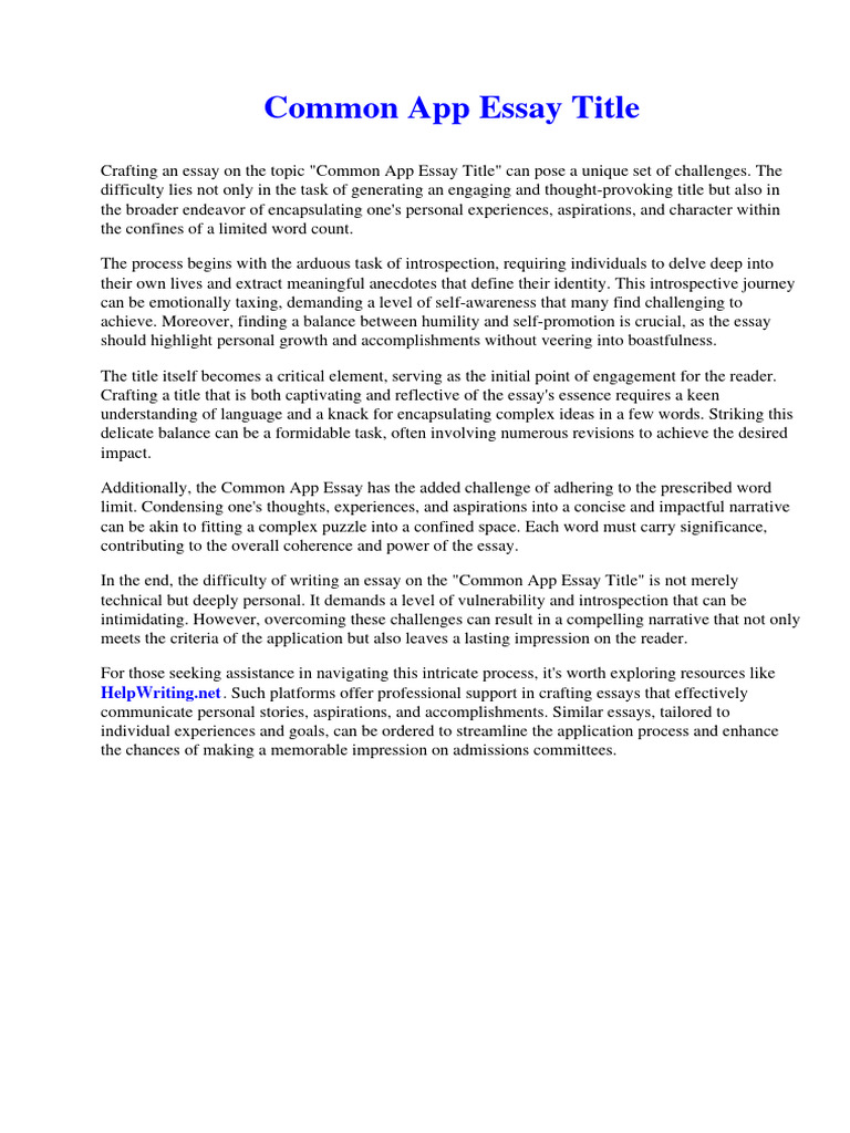 Common App Essay Title | PDF | Slavery | Learning