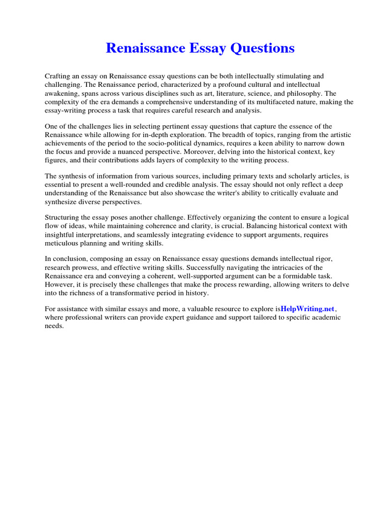 Renaissance Essay Writing Guide | PDF