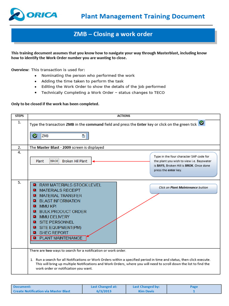 ZMB - Closing A Work Order | PDF