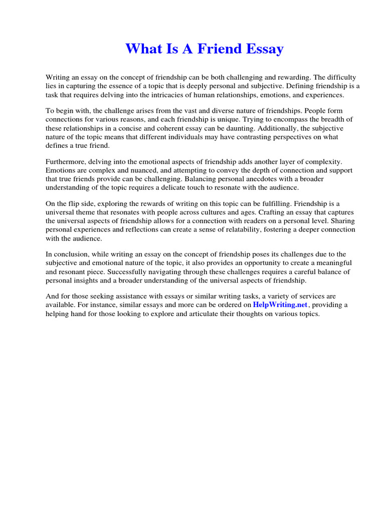 What Is A Friend Essay | PDF | Essays | Friendship