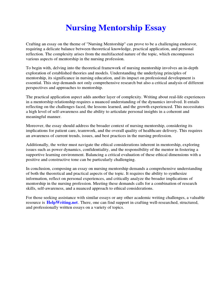 Nursing Mentorship Essay | PDF | Mentorship | The Great Gatsby