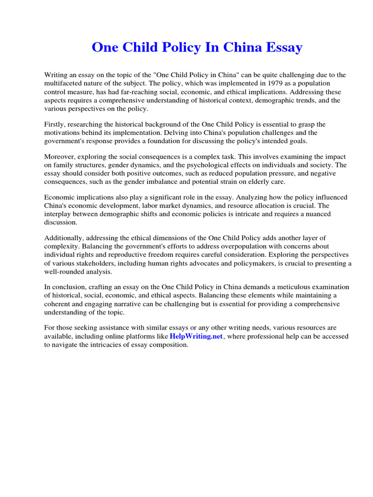 One Child Policy in China Essay | PDF | Policy | System