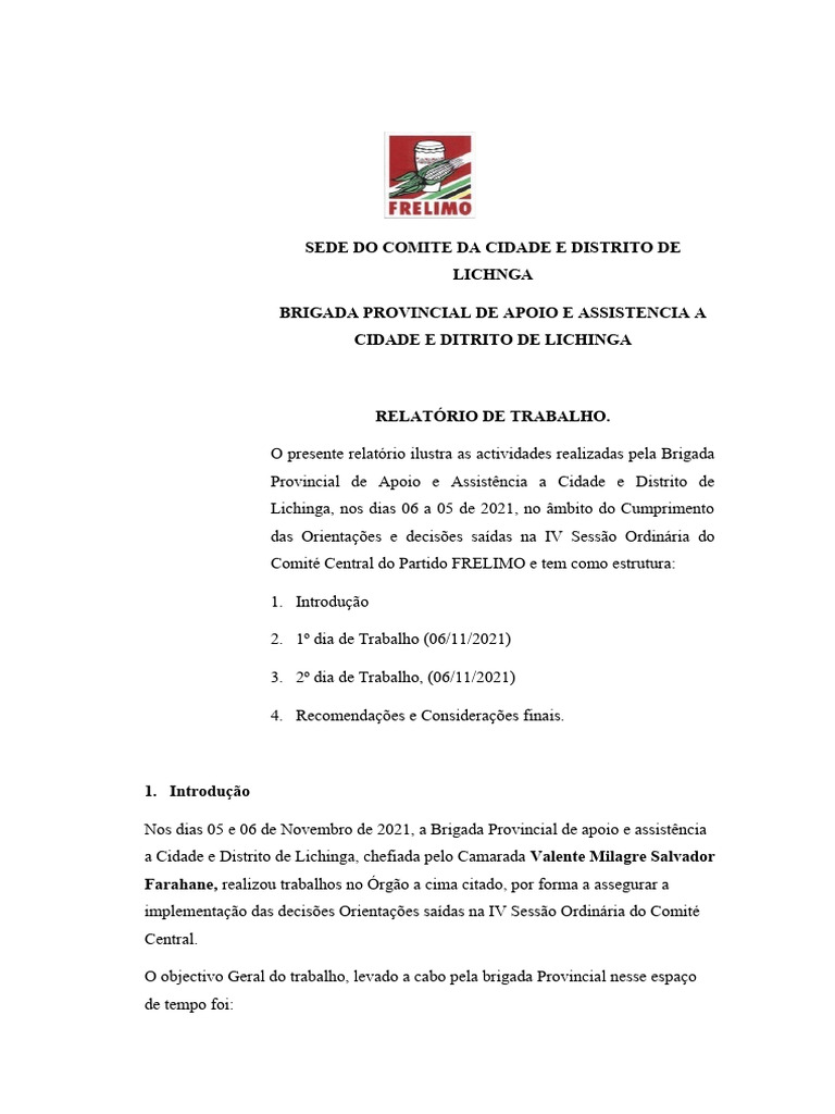 Relatorio Da Rigada Provincial Aacdl | PDF
