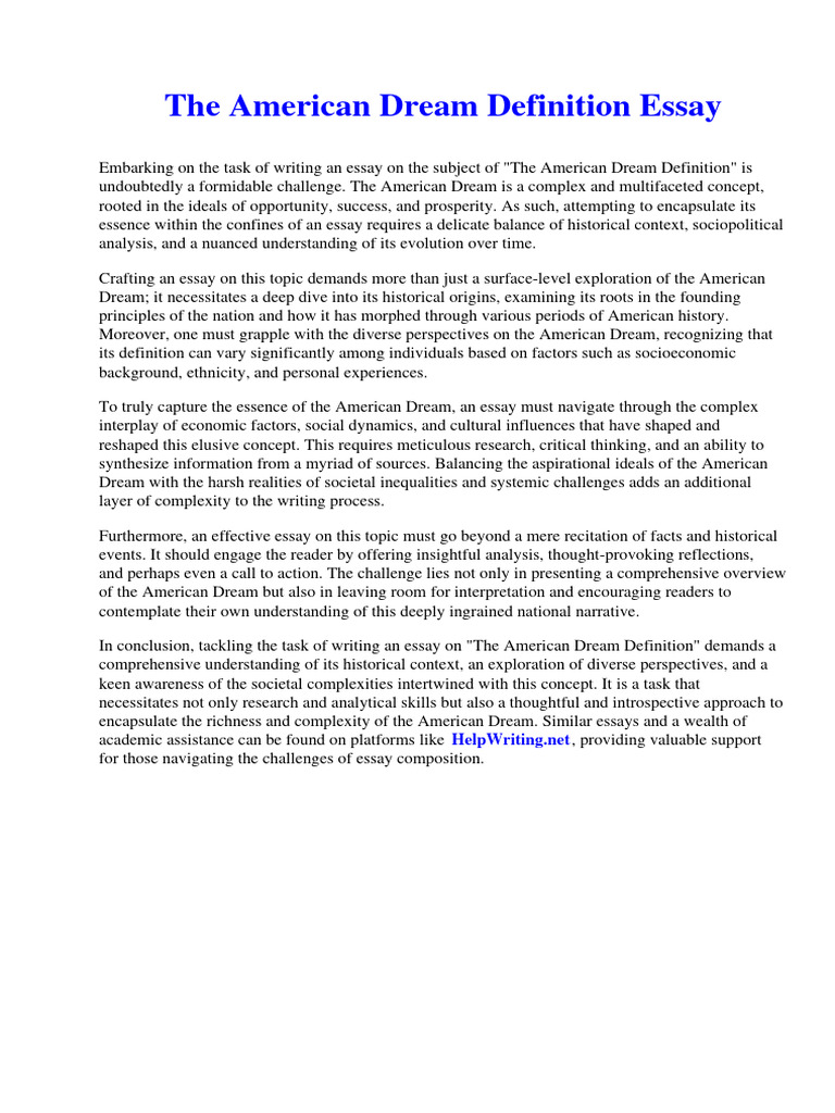 The American Dream Definition Essay | PDF | Operating System | Essays