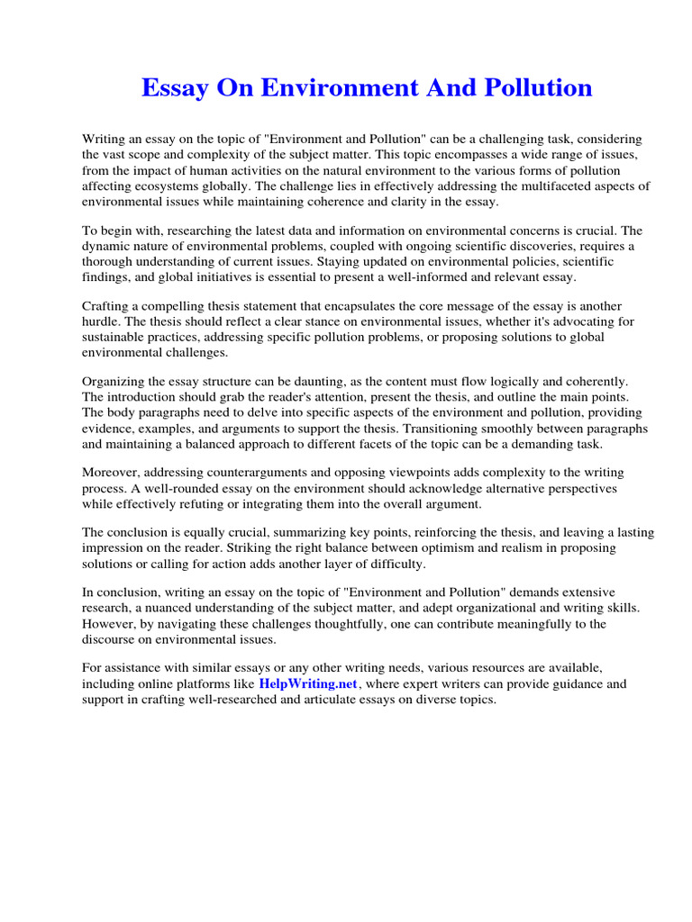 Essay On Environment and Pollution | PDF | Special Education | Essays
