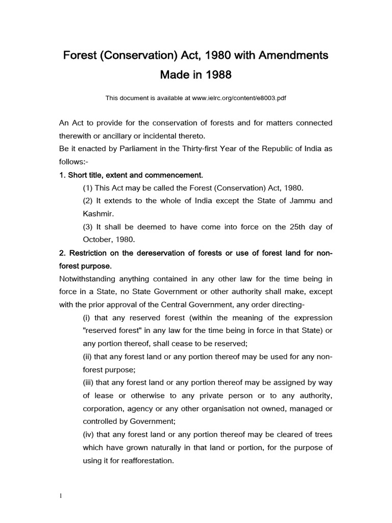 Forest (Conservation) Act 1980 | PDF | Mining | Repeal