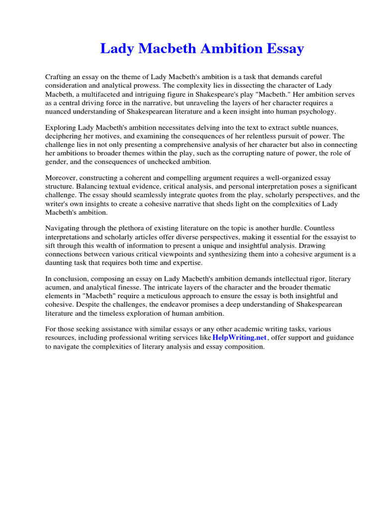 Lady Macbeth Ambition Essay | PDF | Information And Communications ...