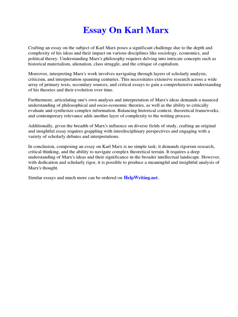 Essay On Karl Marx | PDF | Karl Marx