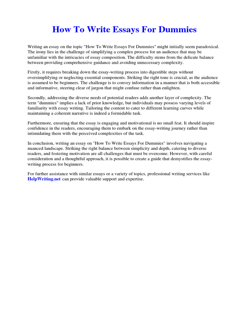 How To Write Essays For Dummies | PDF