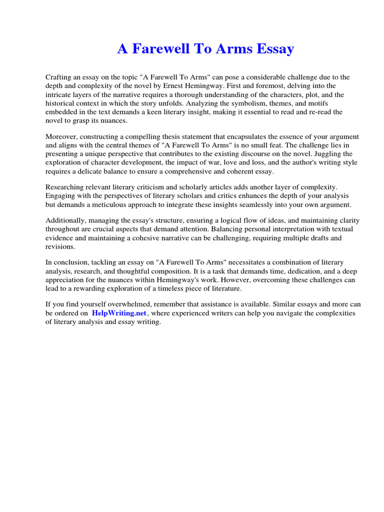 A Farewell To Arms Essay | PDF | Siege Of Yorktown