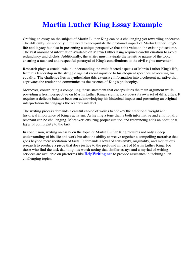 Martin Luther King Essay Example | PDF
