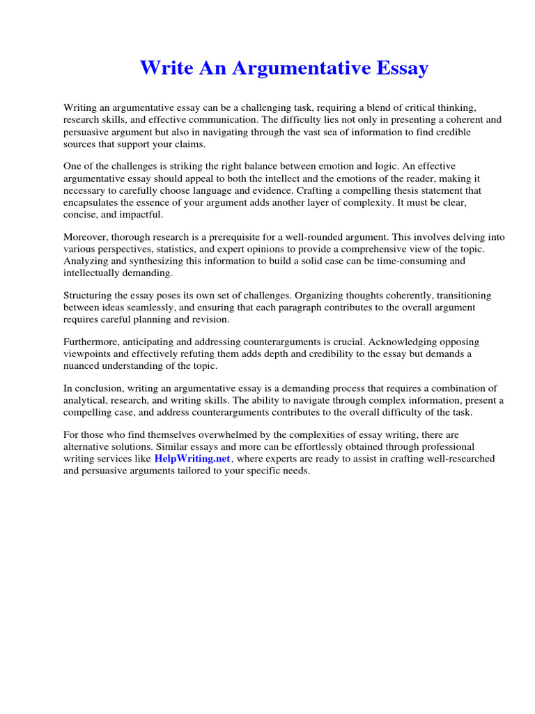 Write An Argumentative Essay | PDF | Essays | Argument