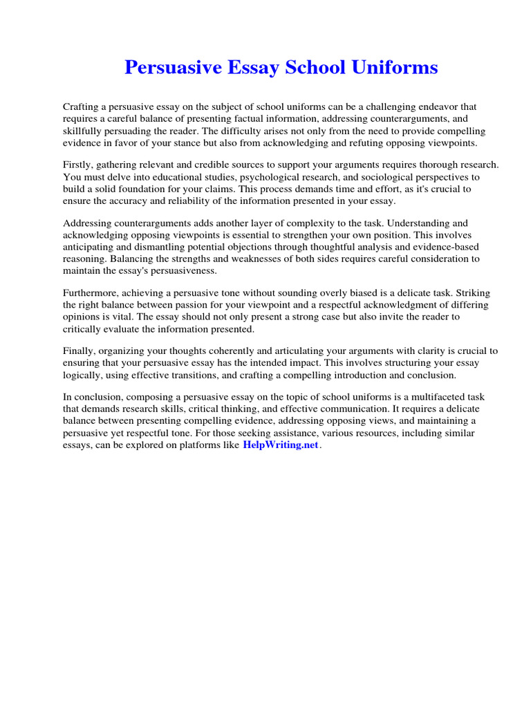 Persuasive Essay School Uniforms | PDF | Essays