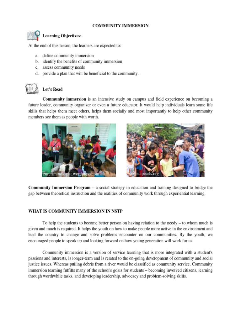 3 Community Immersion | PDF | Learning | Experience