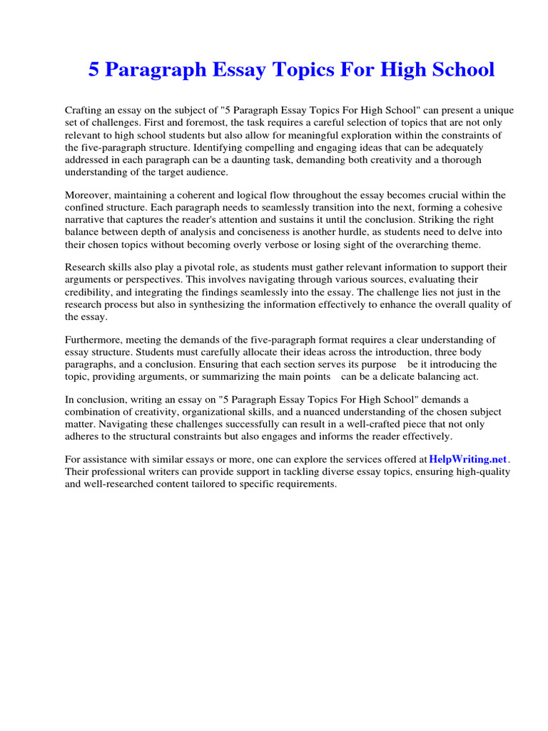 5 Paragraph Essay Topics For High School | PDF | Essays | Entrepreneurship