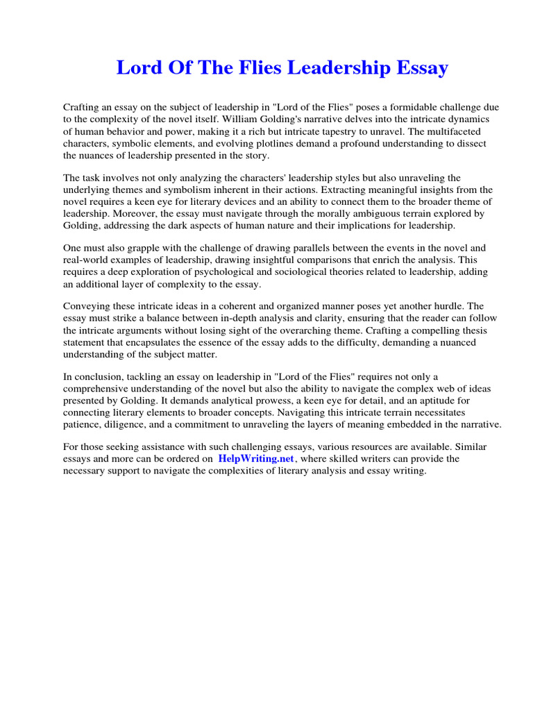 Lord of The Flies Leadership Essay | PDF | Essays | Leadership