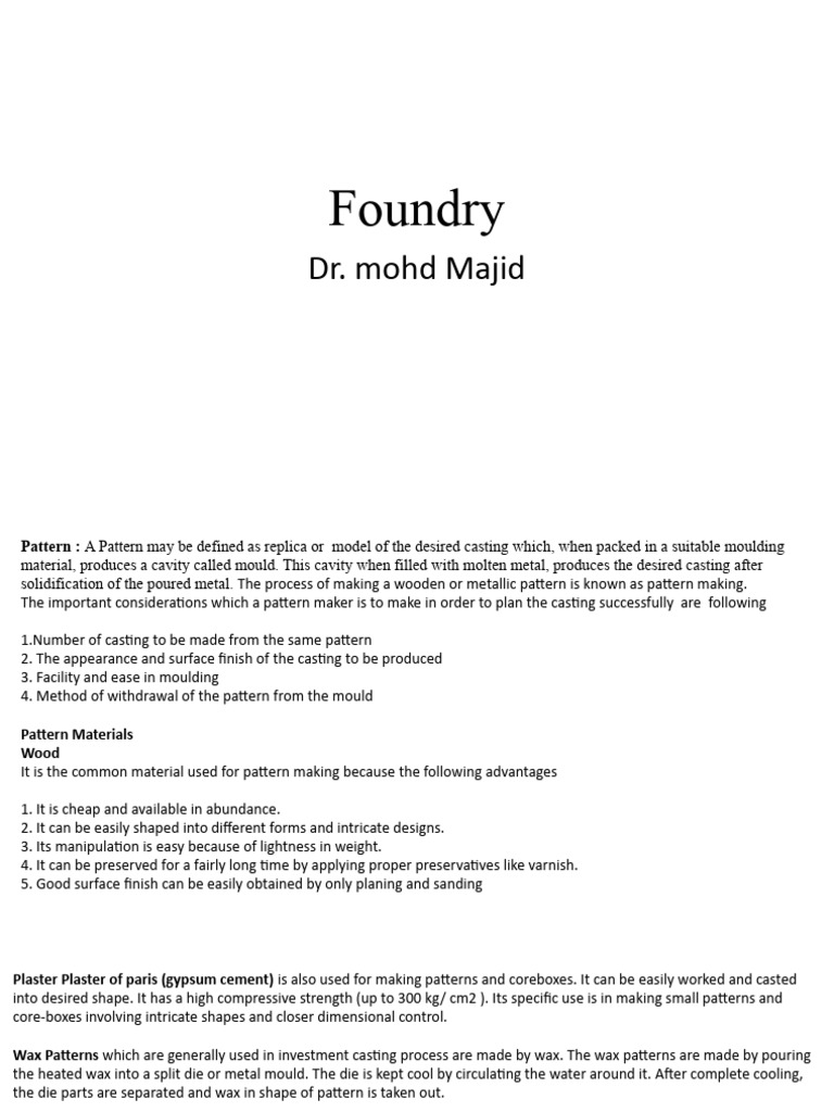 Pattern Making &foundary | Download Free PDF | Casting | Foundry