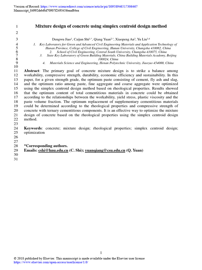 Mixture Design of Concrete Using Simplex Centroid Design Method | PDF | Concrete | Cement