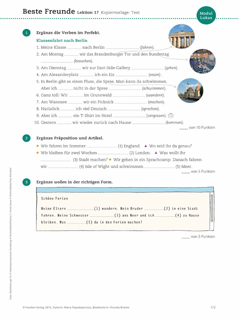 Beste Freunde Kopiervorlage Lektion 17 Test | PDF