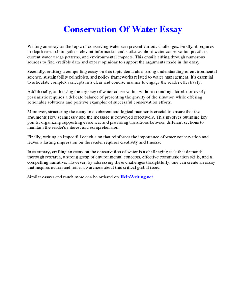 Conservation of Water Essay | PDF | Java Script | Essays