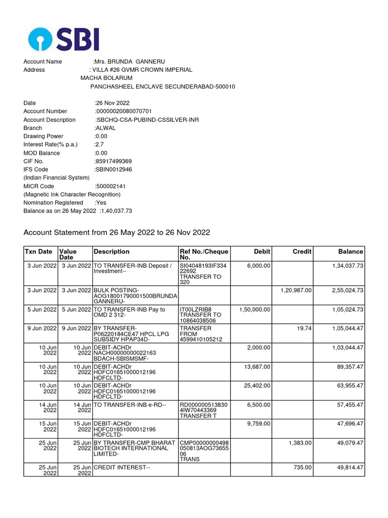 SBI Statement 6M B | PDF