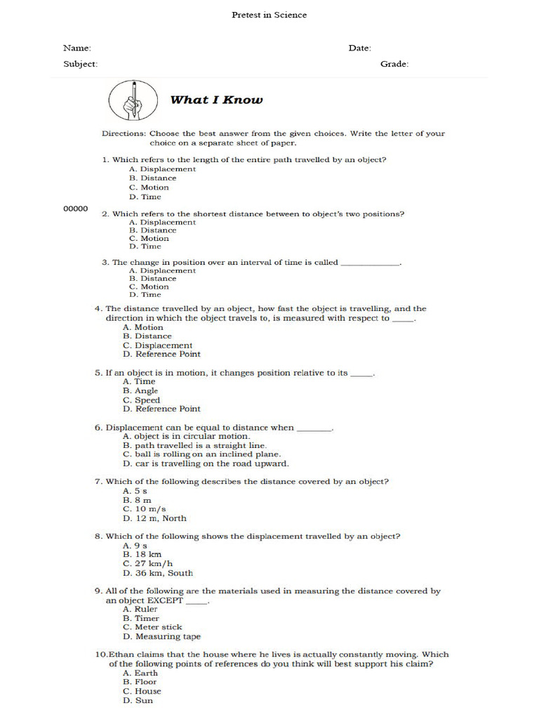 SCIENCE 7 Pretest | PDF