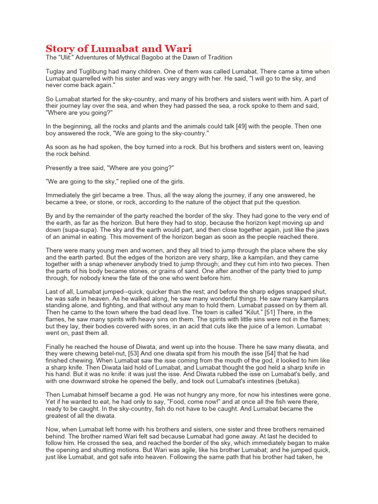 Story of Lumabat and Wari | PDF | Foreign Language Studies