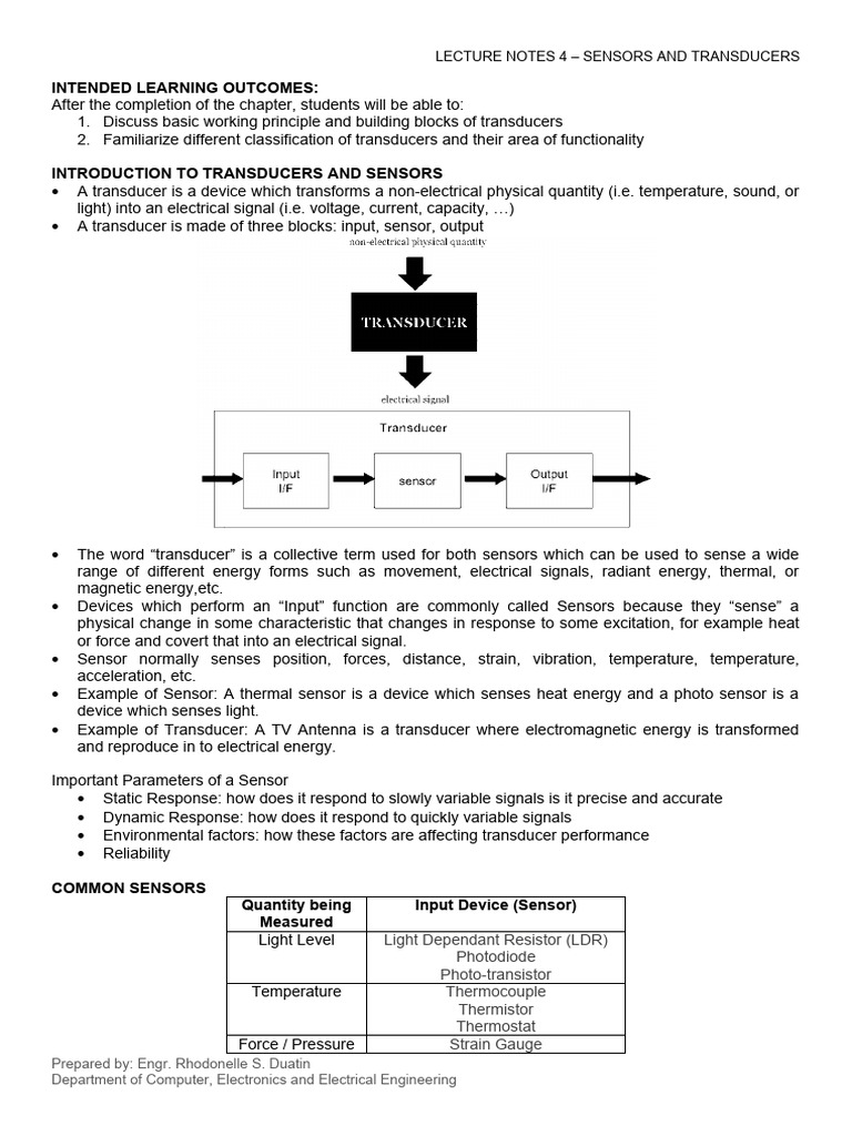 Lecture 4 - Sensors and Transducers | PDF | Thermocouple | Sensor