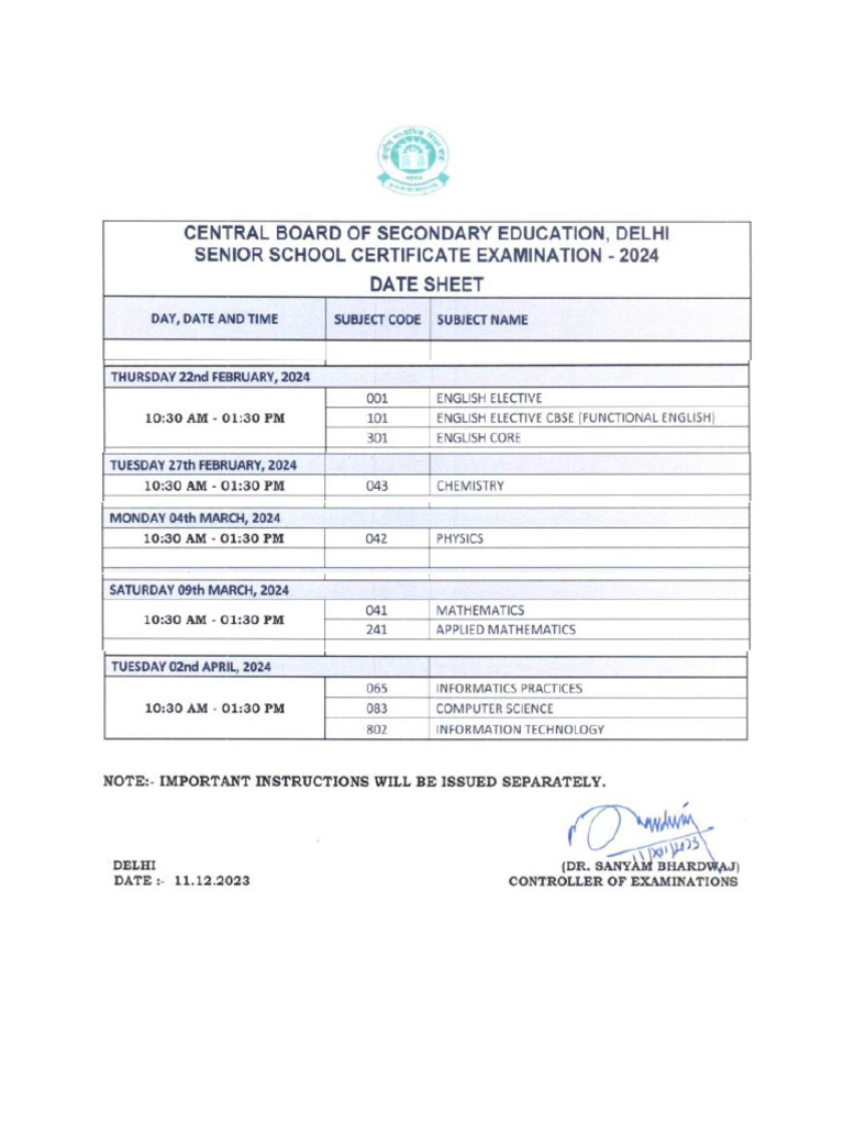 Date Sheet | PDF