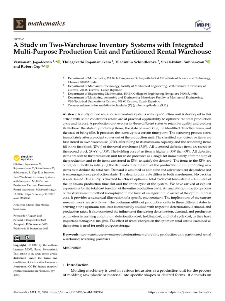 A Study on Two-Warehouse Inventory Systems with Integrated Multi ...