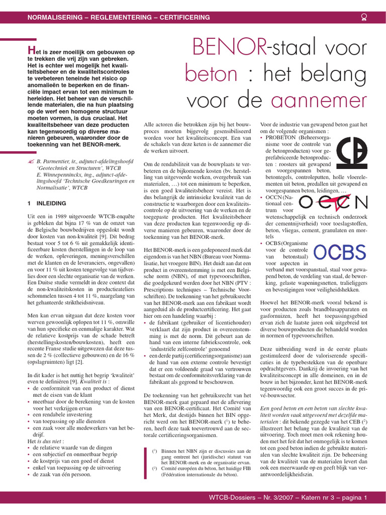 2007 - 3 - nr3 BENOR-staal Voor Beton - Het Belang Voor de Aannemer | PDF