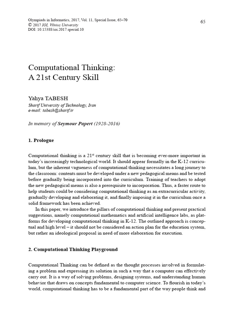 Computational Thinking A 21st Century Skill | PDF | Internet Of Things | Thought