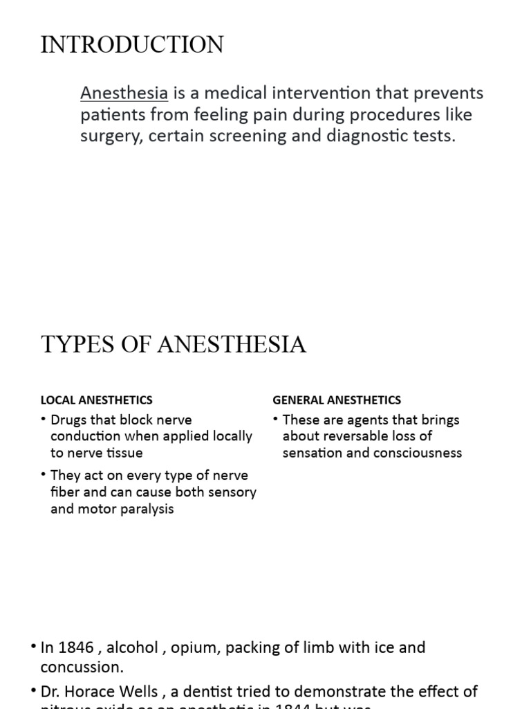 Introduction to Local Anesthesia Types | PDF | Anesthesia | Surgery