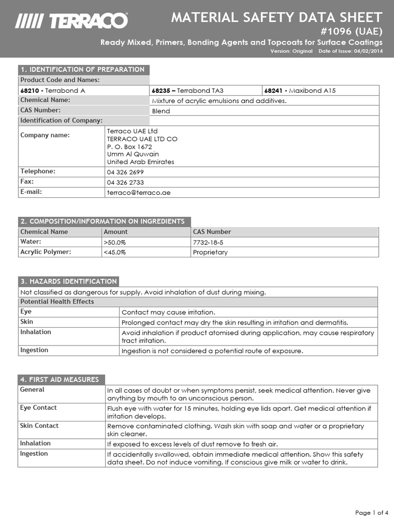 Terraco UAE Surface Coatings MSDS | PDF | United Arab Emirates ...