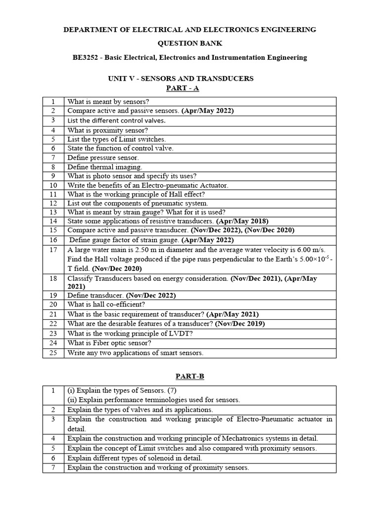 BE3252 QB Unit5 | PDF